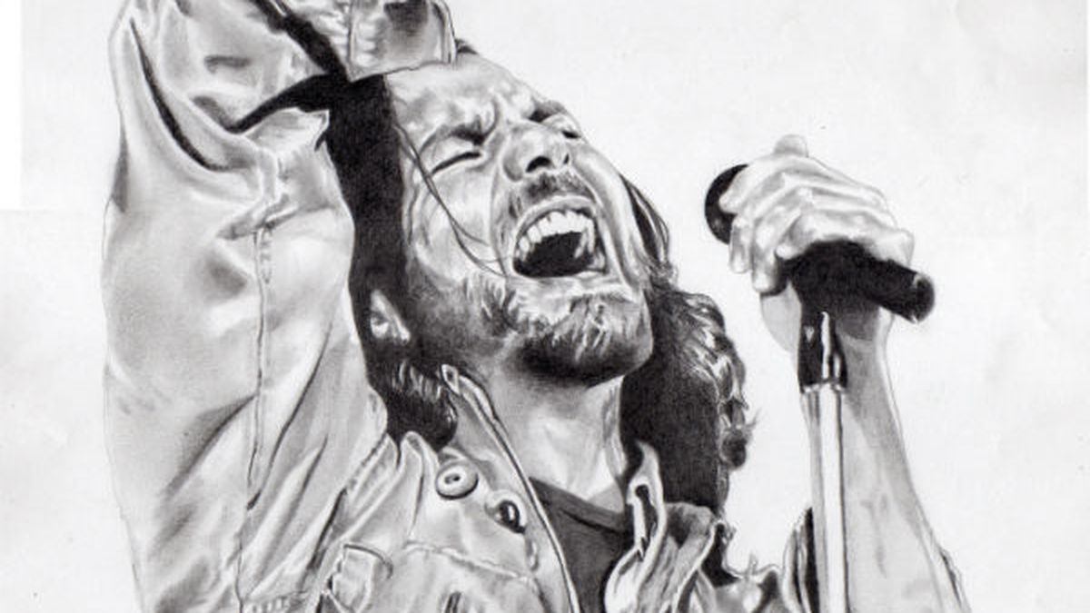 Una dibujante rosarina en una muestra de fanáticos de Pearl Jam