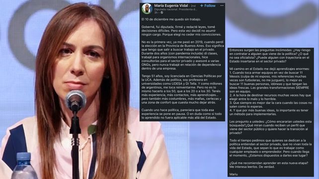 María Eugenia Vidal: El 10 de diciembre me quedo sin trabajo