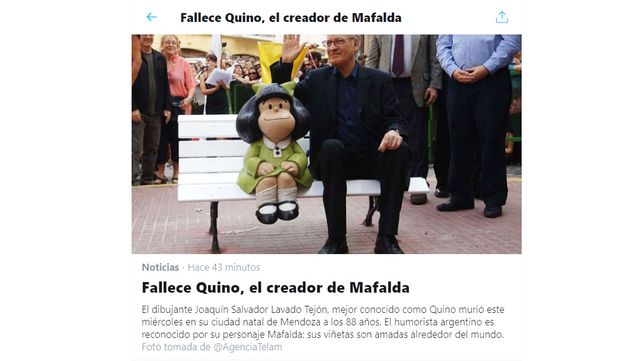 Quino: Así informaban medios del mundo su muerte