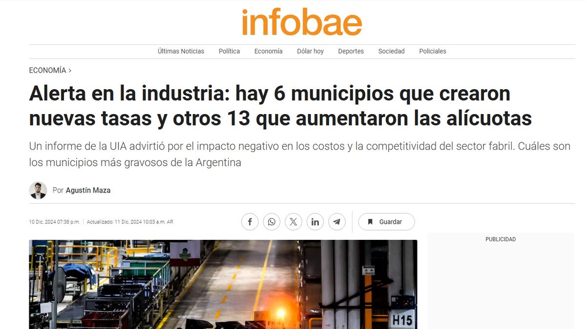 Un municipio de Entre Ríos intimó a Infobae y a la UIA