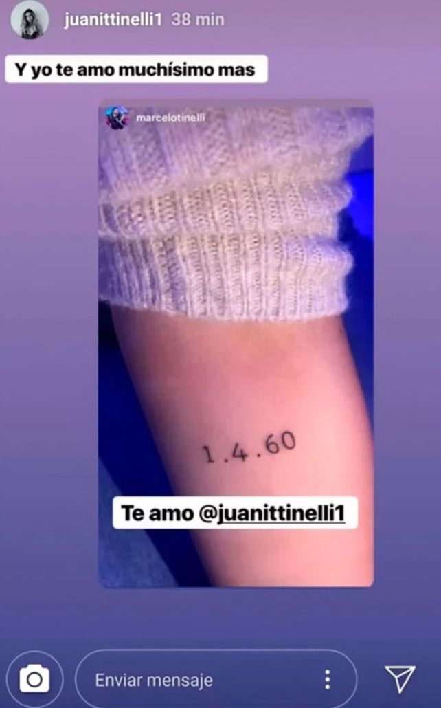 Qué escribió y a quién le dedicó Juani Tinellií su primer tatuaje