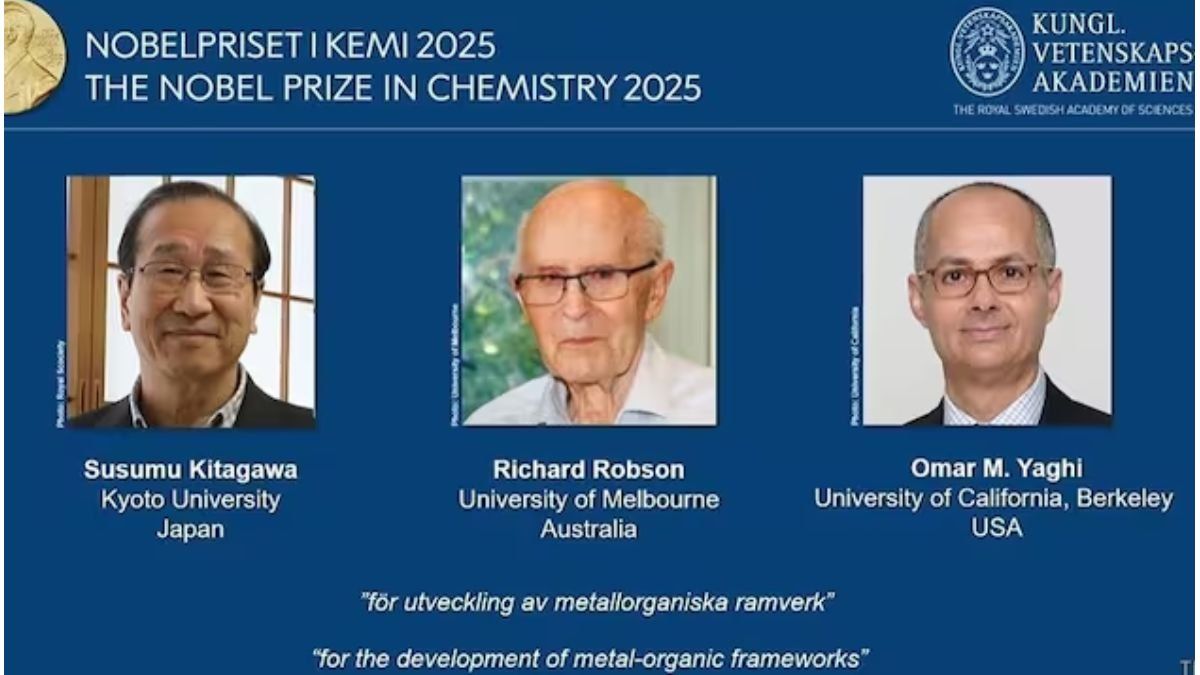 El Premio Nobel de Química 2025 fue para Susumu Kitagawa, Richard Robson y Omar M. Yaghi