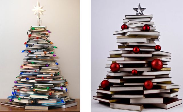 Diez ideas para armar un arbolito de Navidad económico: libros apilados ...