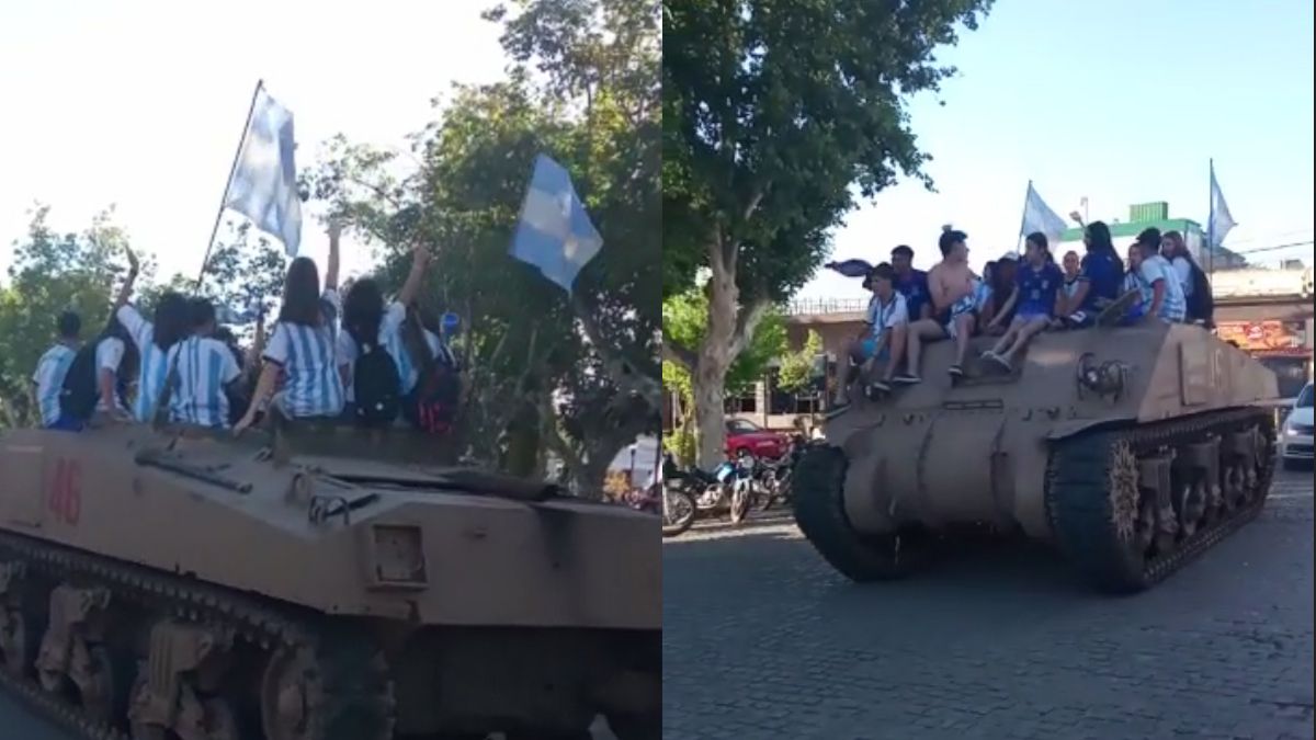 Festejaron el triunfo de Argentina en un tanque de guerra
